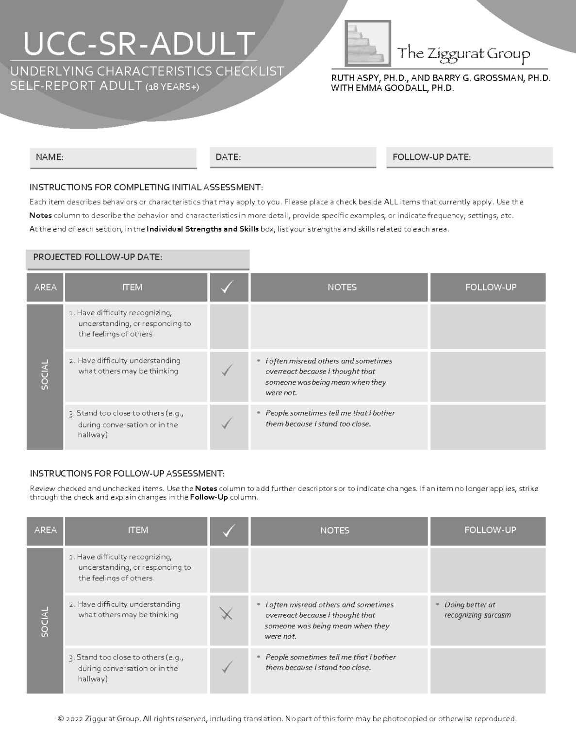 Underlying Characteristics Checklists - Adult Self Report - Autism ...