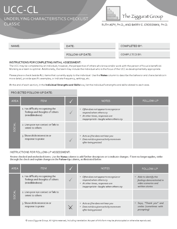 Underlying Characteristics Checklists - Classic Autism - Autism Awareness