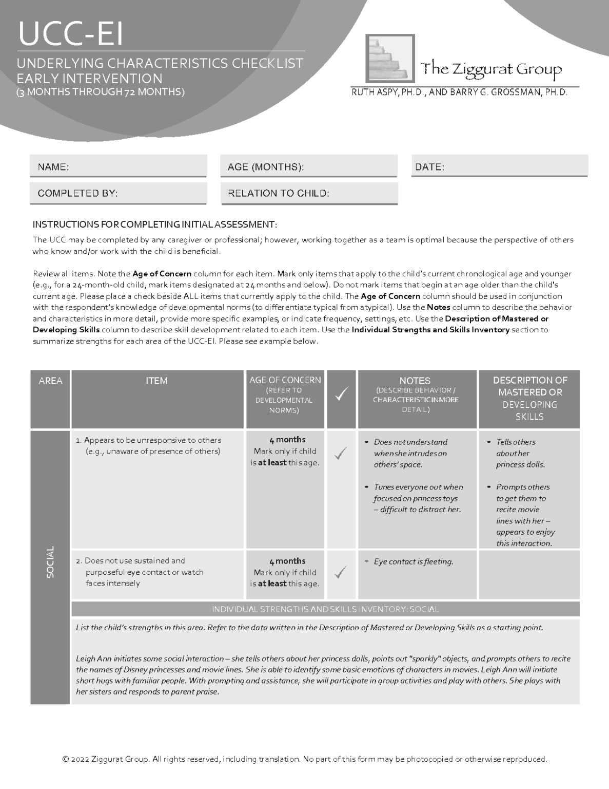 Underlying Characteristics Checklists - Early Intervention - Autism ...