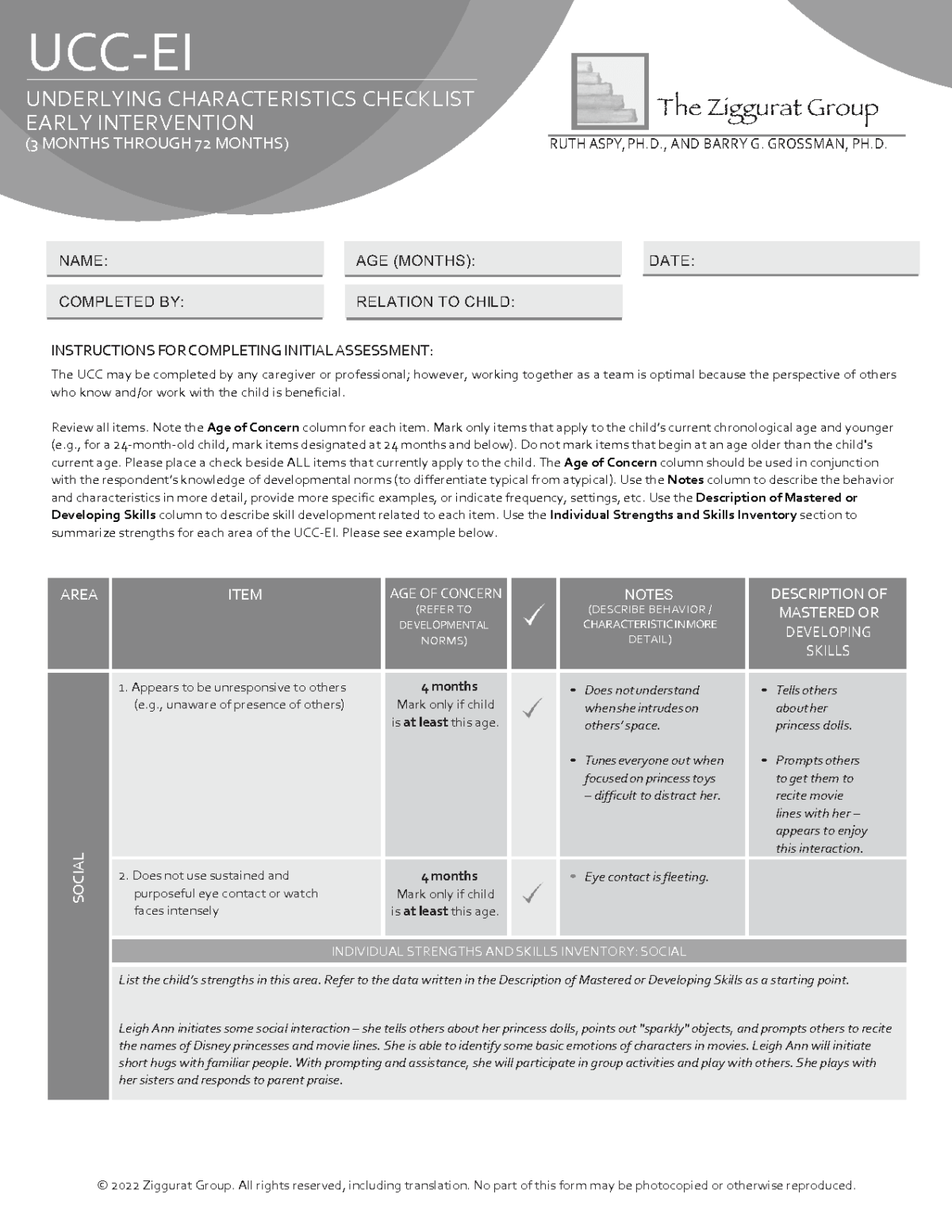 Underlying Characteristics Checklists - Early Intervention - Autism ...