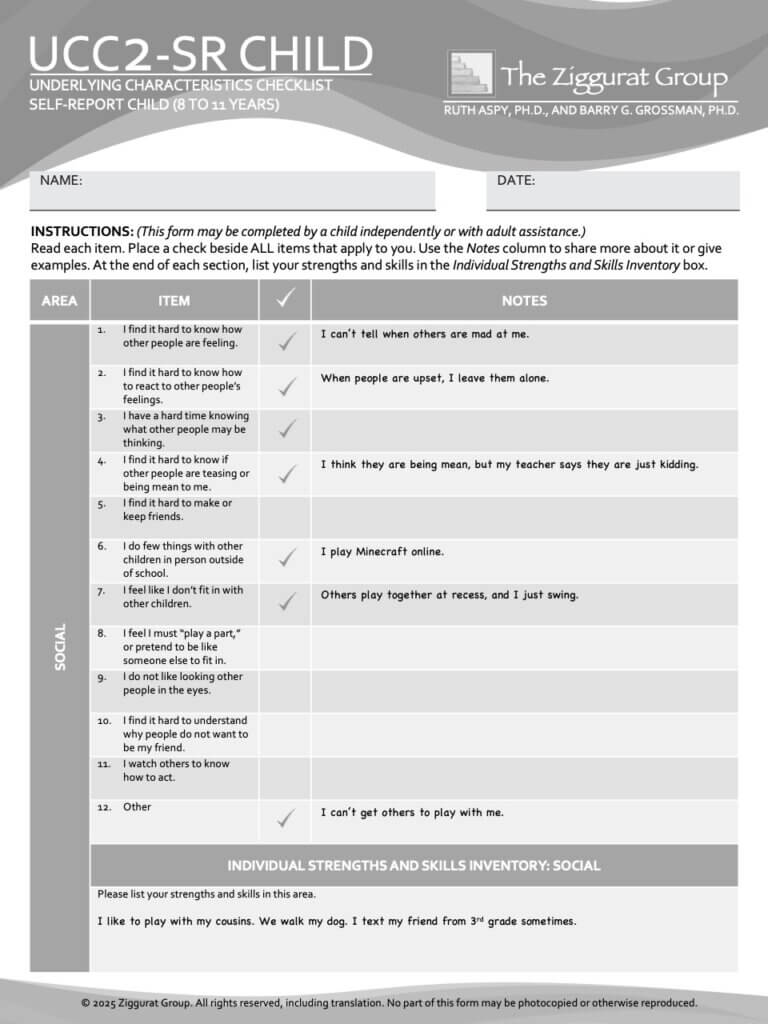 Underlying Characteristics Checklists - Self-Report Child (UCC2-SR ...