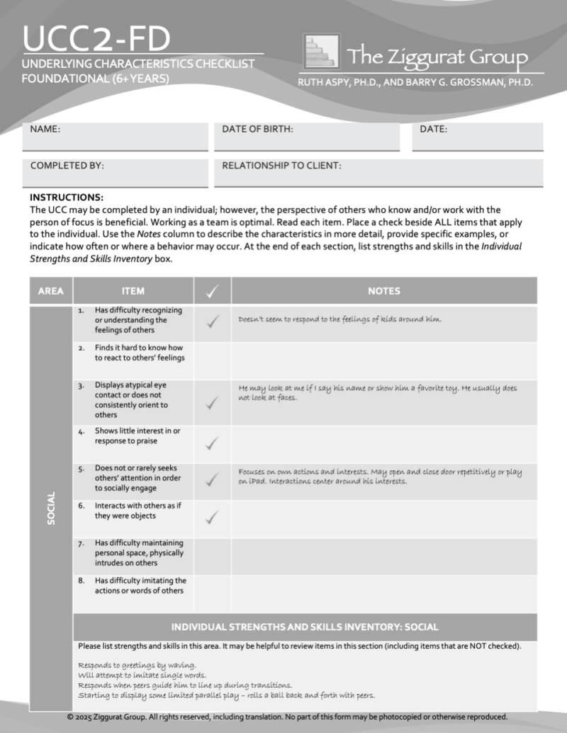 Underlying Characteristics Checklists - Foundational UCC2-FD - Autism ...